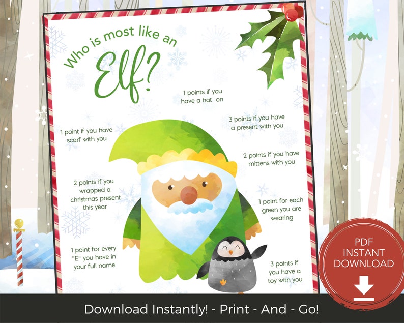 Elf Christmas Game for Kids and Adult Parties Instant - Etsy
