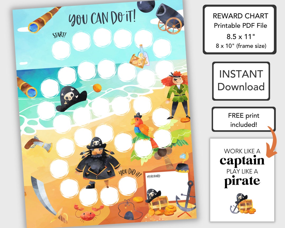 Pirate Kids Reward Chart Printable Potty Training Chart Kids - Etsy