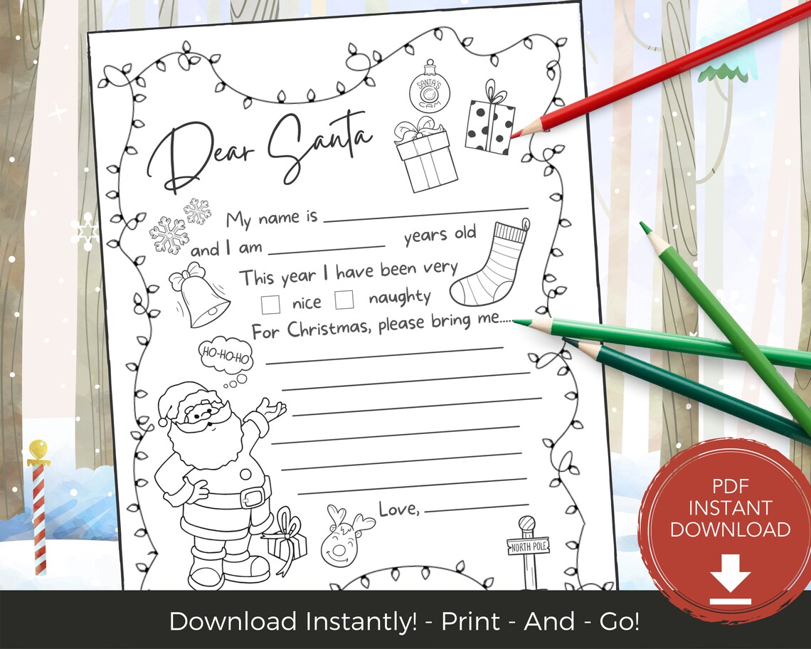 Letter to Santa Printable Santa Letter Coloring Page Santa - Etsy