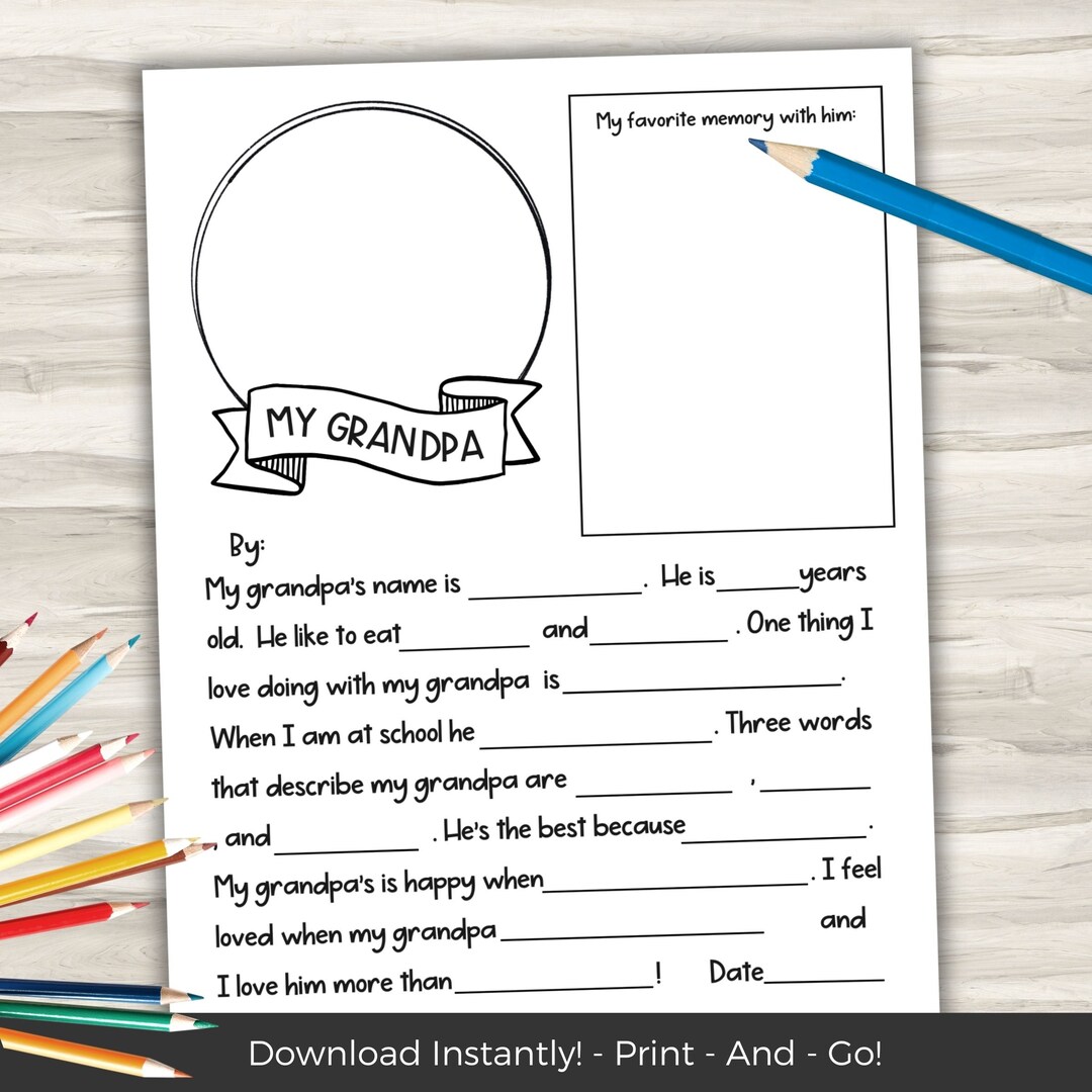 All About My Grandpa Interview Questions, Fathers Day Card Printable ...