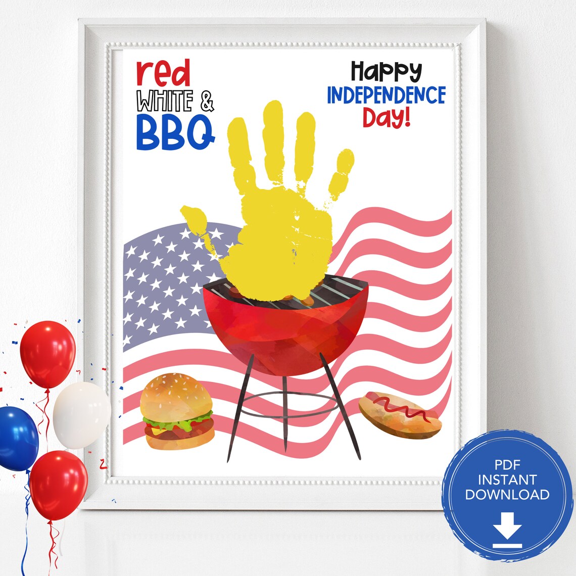 Red White and Blue 4th of July Handprint Art, Fourth of July Handprint ...