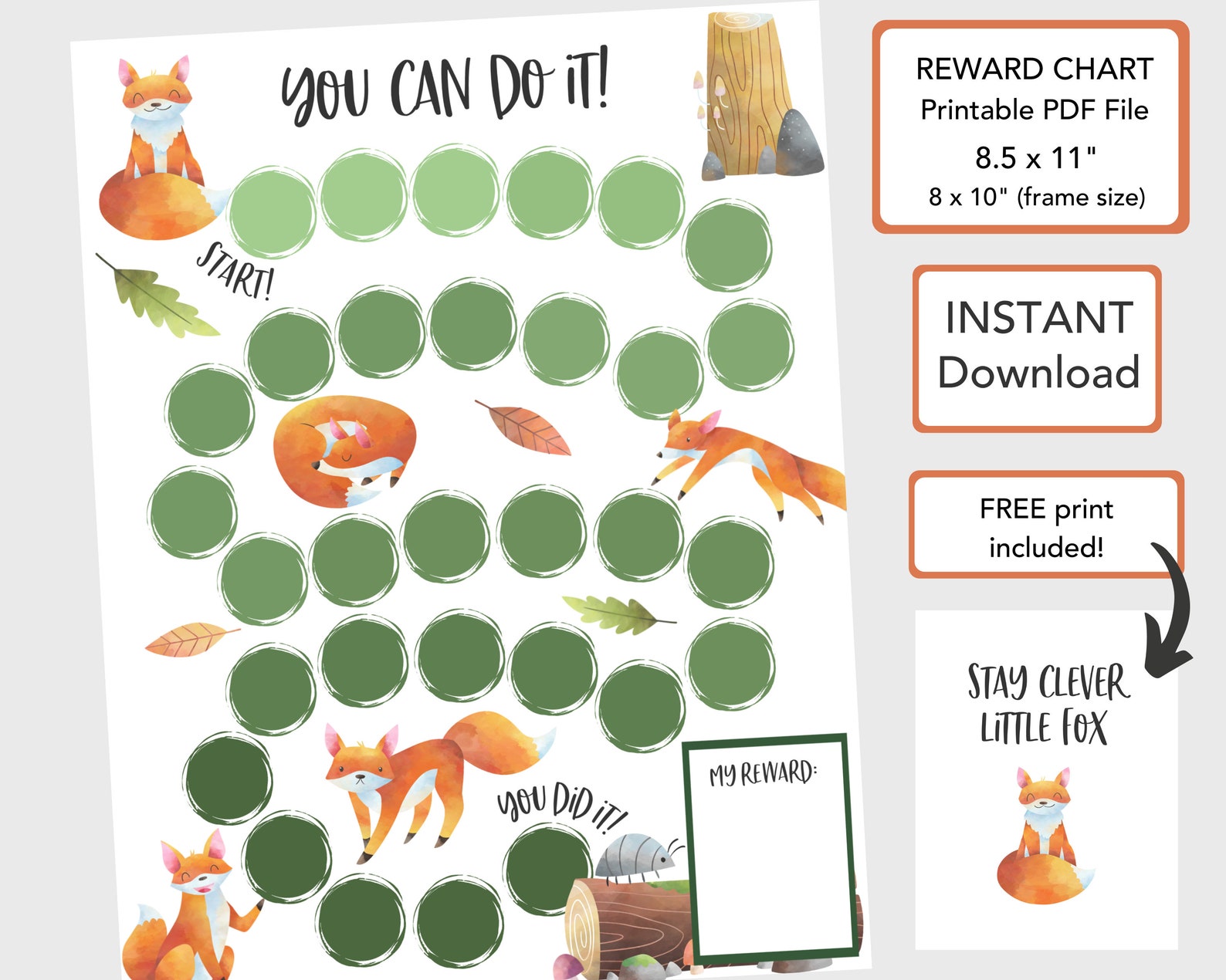 Fox Reward Chart for Kids Behavior Chart Printable Chore - Etsy