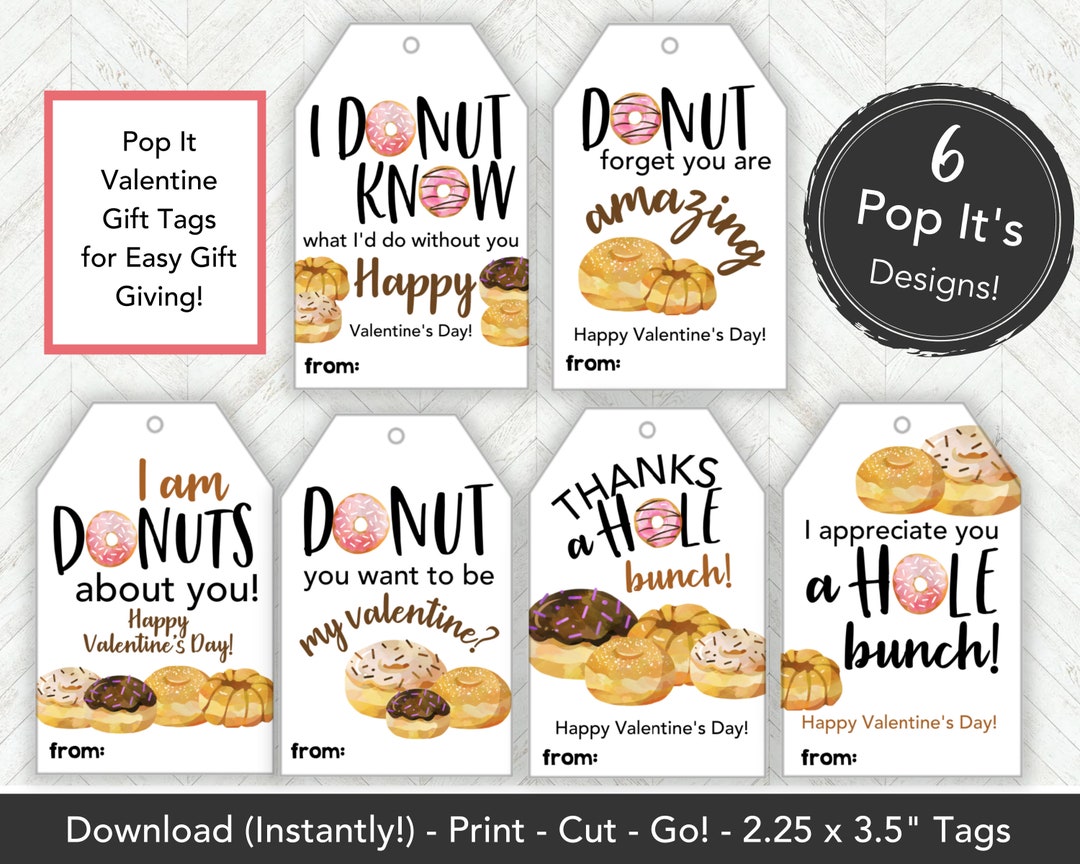 Donuts Valentine Gift Tag, Printable Classroom Valentine Card for Kids ...
