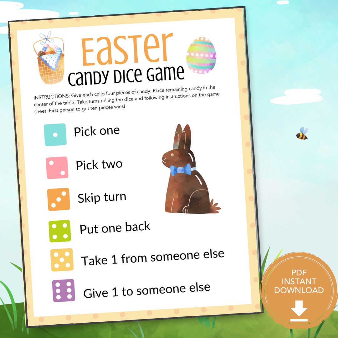 Candy Dice Easter Game, Fun Easter Printable Game for Kids Family ...