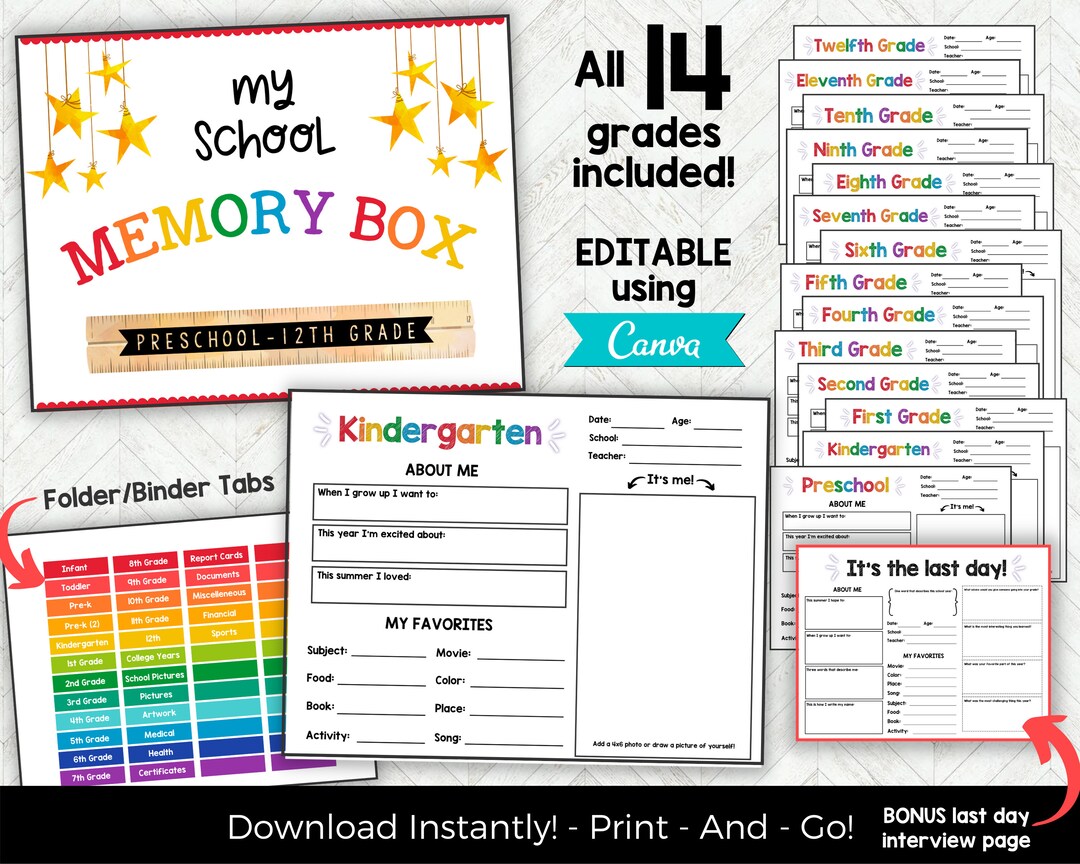 Kids Keepsake Journal, EDITABLE School Memory Book, Back to School ...