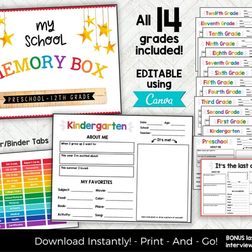 Kids Keepsake Journal EDITABLE School Memory Book Back to - Etsy