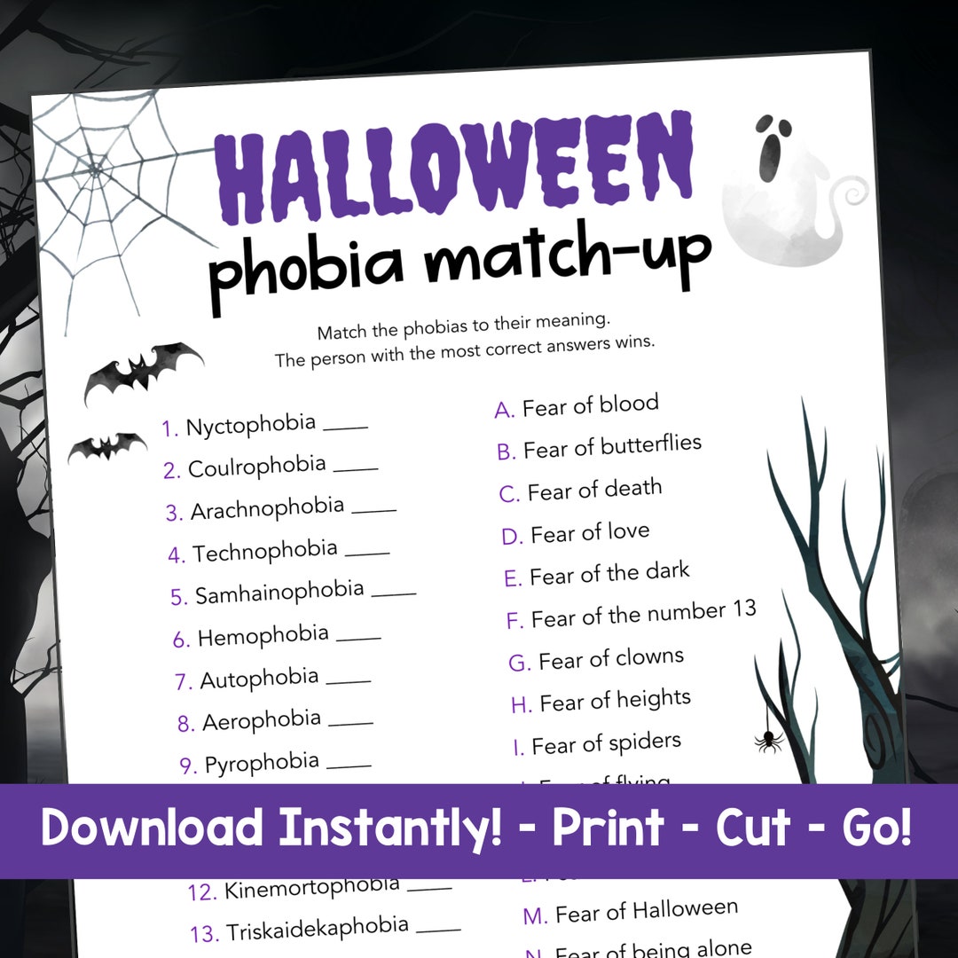 Phobia Trivia Game Halloween Printable, Halloween Party Games for Kids ...