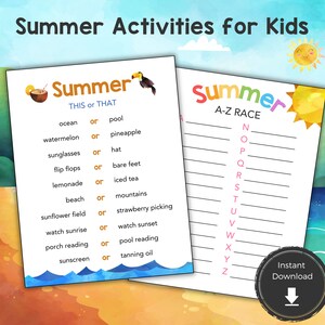 Printable Games for Kids, Summer This or That Game, A to Z Race ...