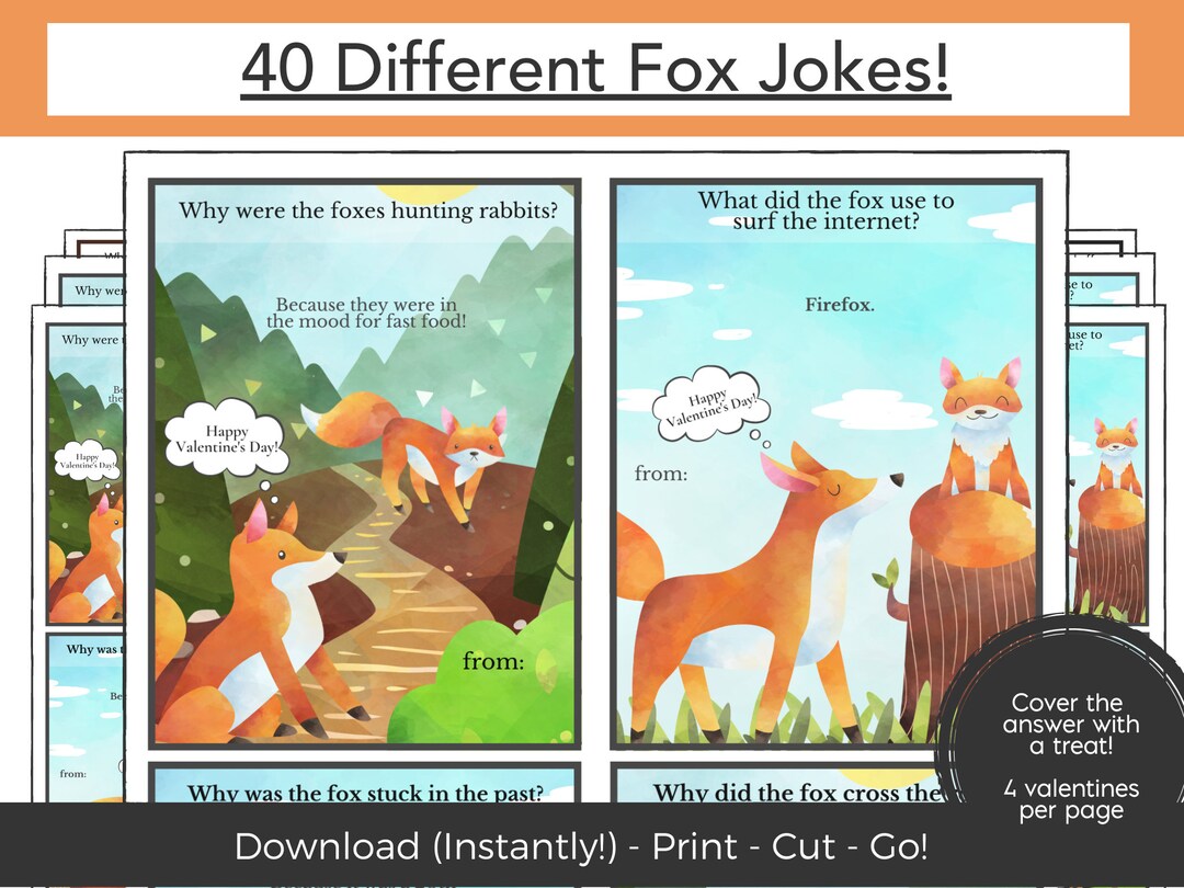 Fox Printable Valentine Cards for Kids Funny Valentine Card - Etsy