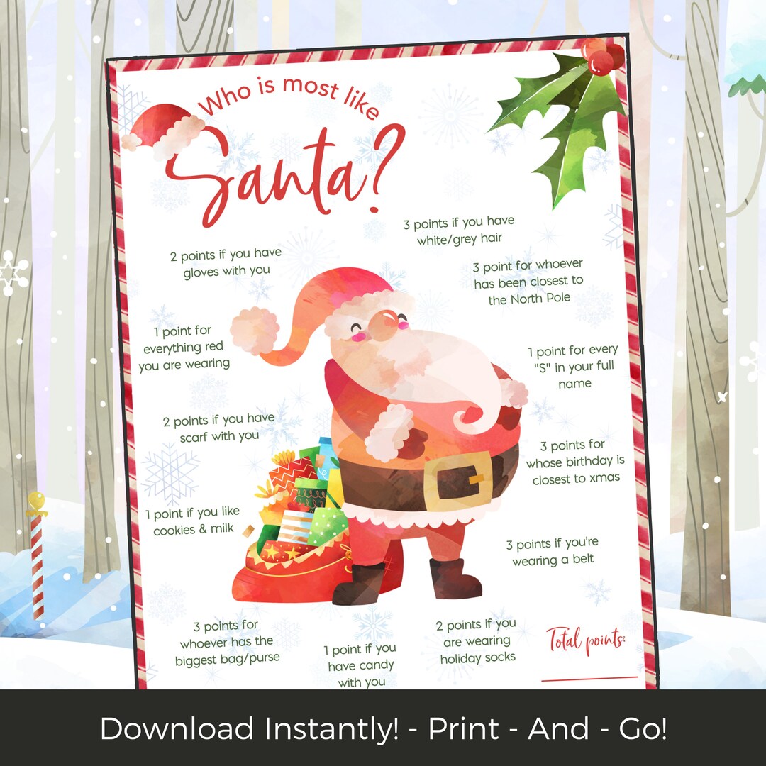 Santa Christmas Game for Kids and Adult Parties Instant Download, Fun ...