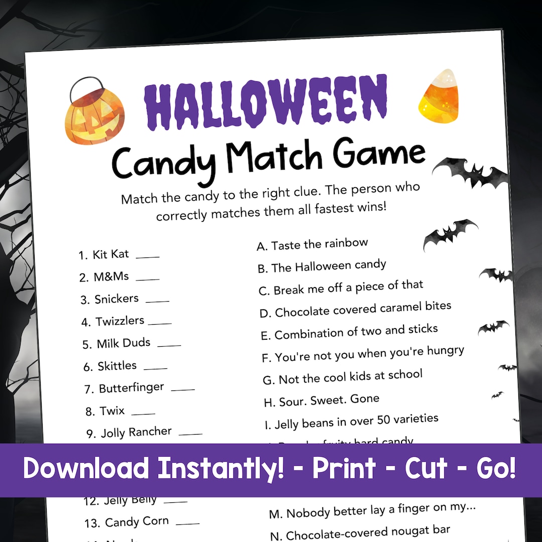 Halloween Candy Matching Game Halloween Game Printable Easy - Etsy