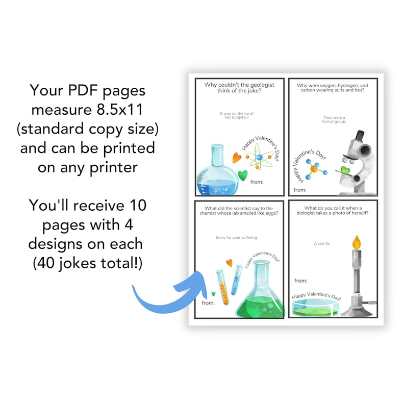Science Printable Valentine Cards for Kids Valentines Cards Instant ...