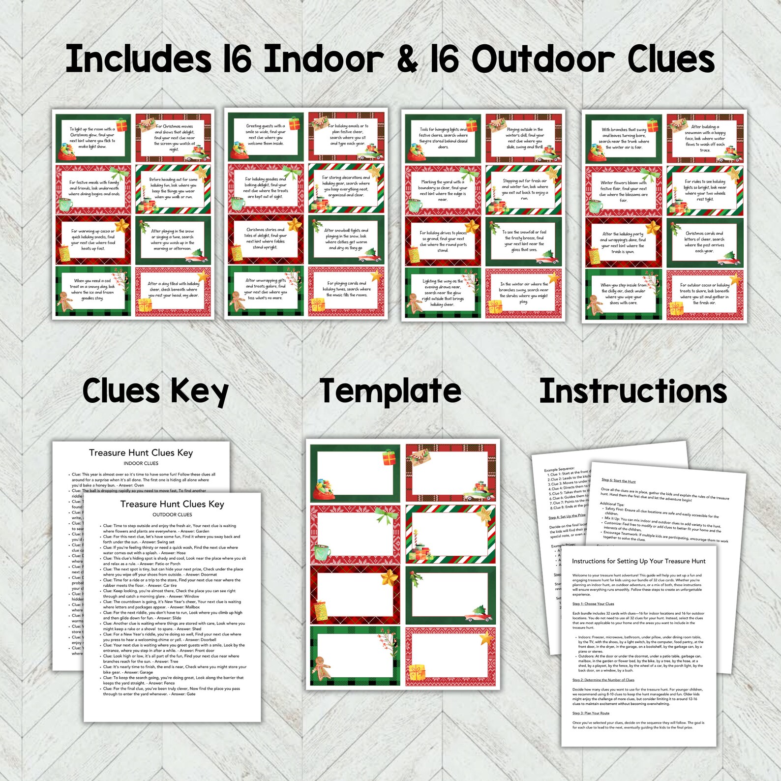 Christmas Scavenger Hunt Printable Cards, Indoor Outdoor Treasure Hunt ...