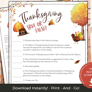 True or False Thanksgiving Game for Kids Adults Thanksgiving - Etsy