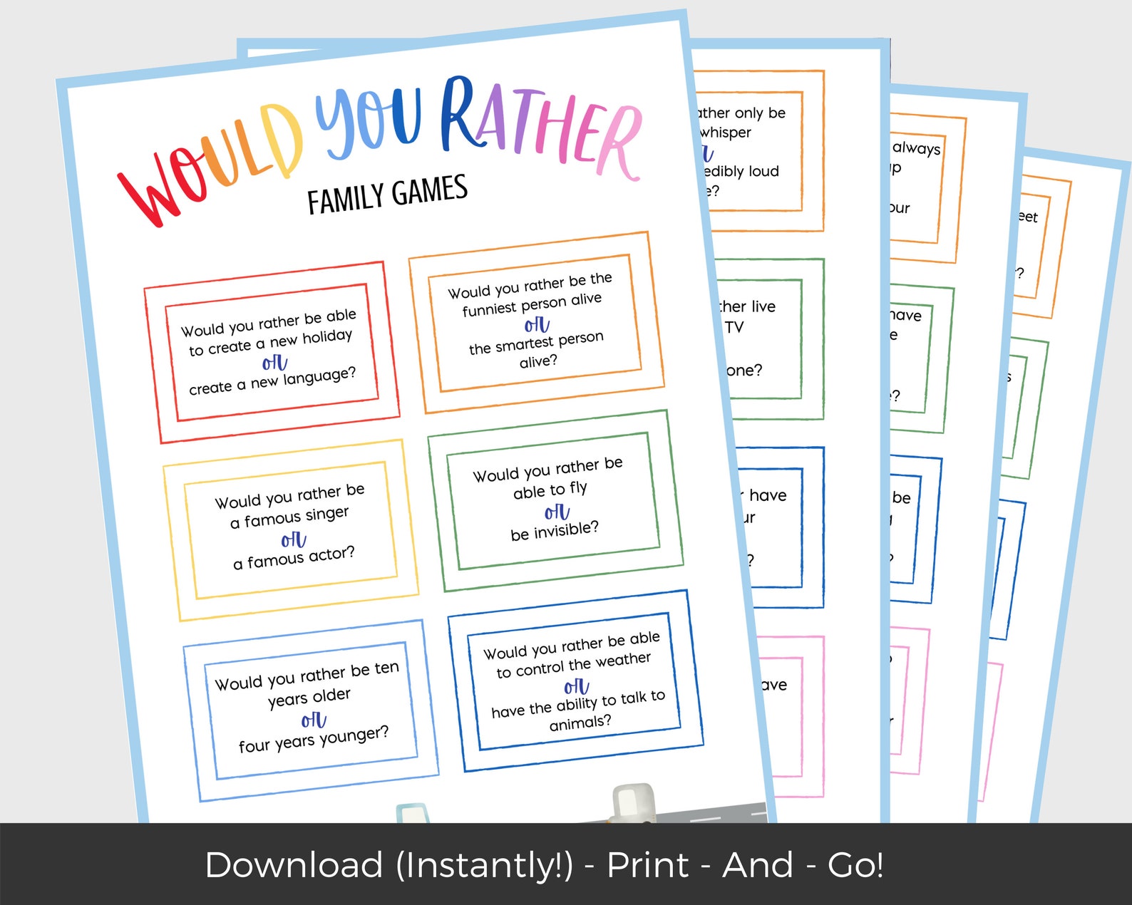 Would You Rather Printable Game for Kids or Teens Road Trip - Etsy