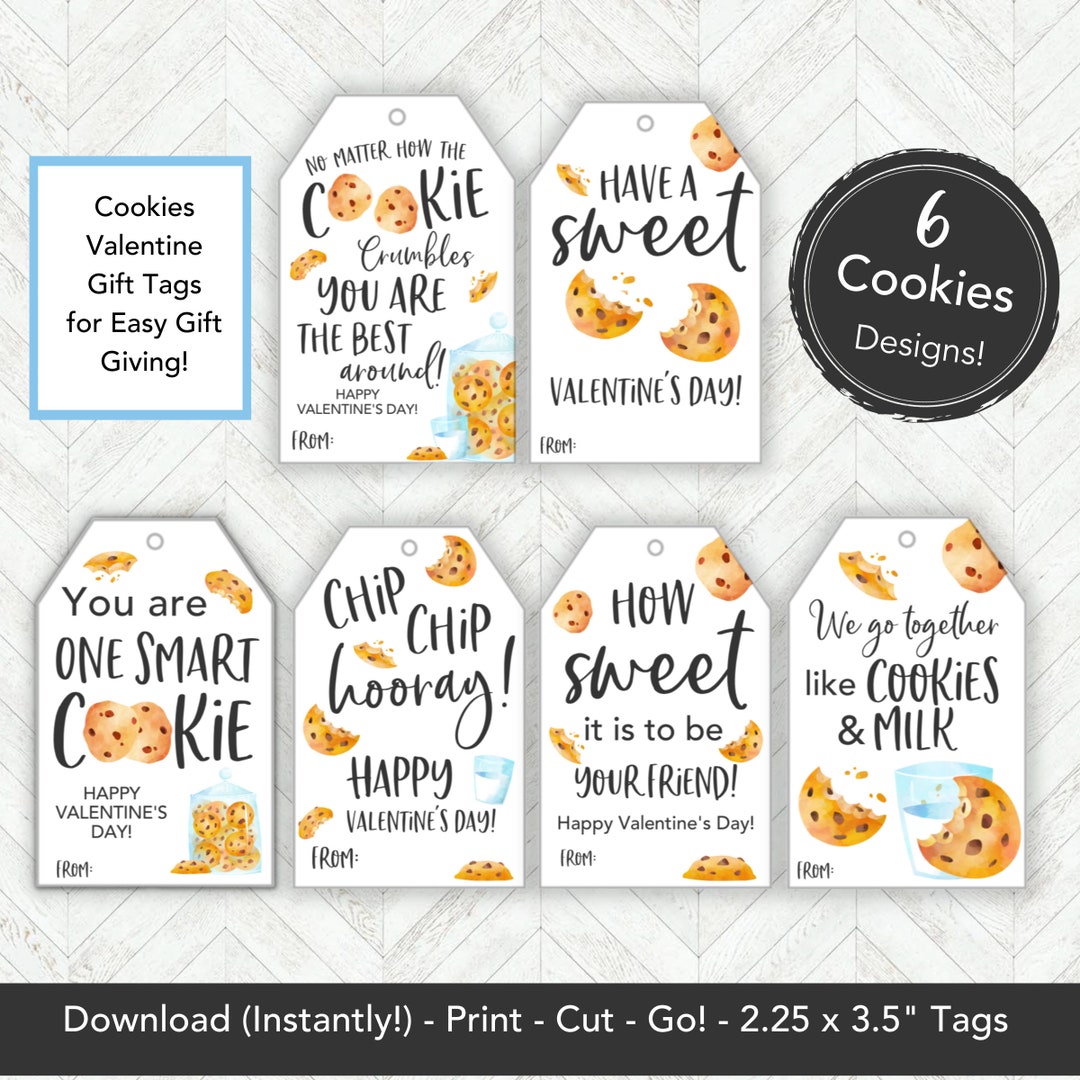 Cookies Valentine Gift Tag, Printable Classroom Valentines Day Card for ...