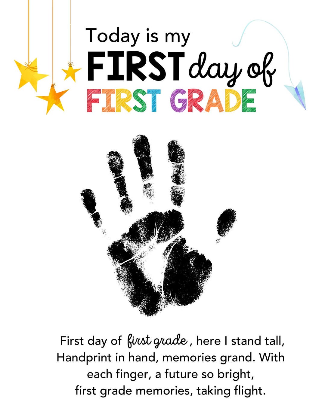 First Day of First Grade Handprint Craft Back to School Activity ...