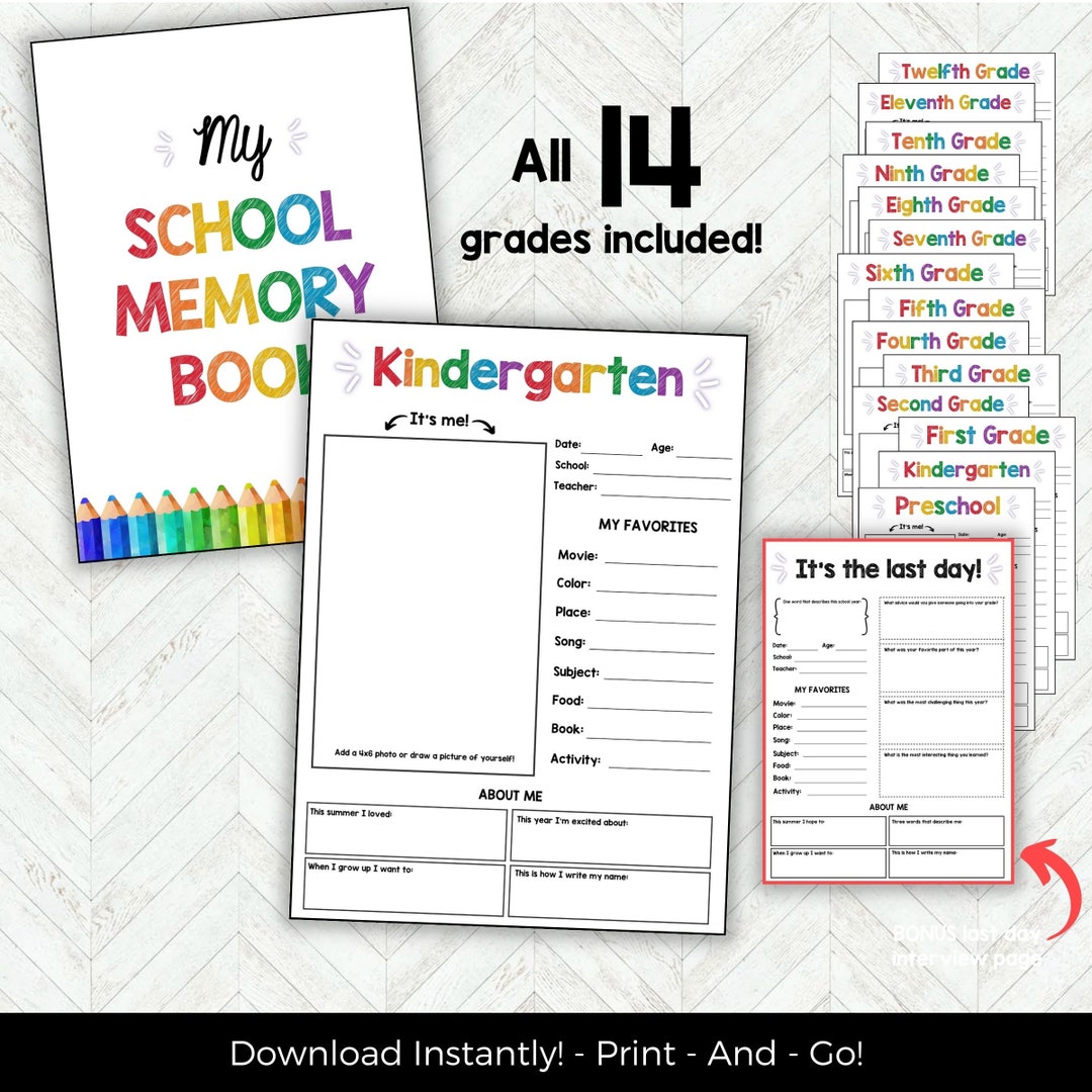 Kids Keepsake Journal, School Memory Book, Back to School Printable ...