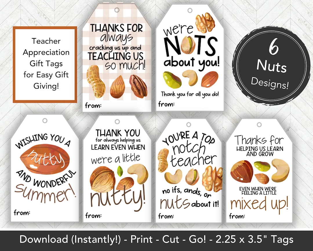 Nut Printable Gift Tag, Best Teacher Ever Gift for Teachers, Teacher ...
