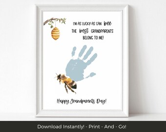 Grandparents Bee Handprint Craft -- Printable DIY Best Grandparents Art ...