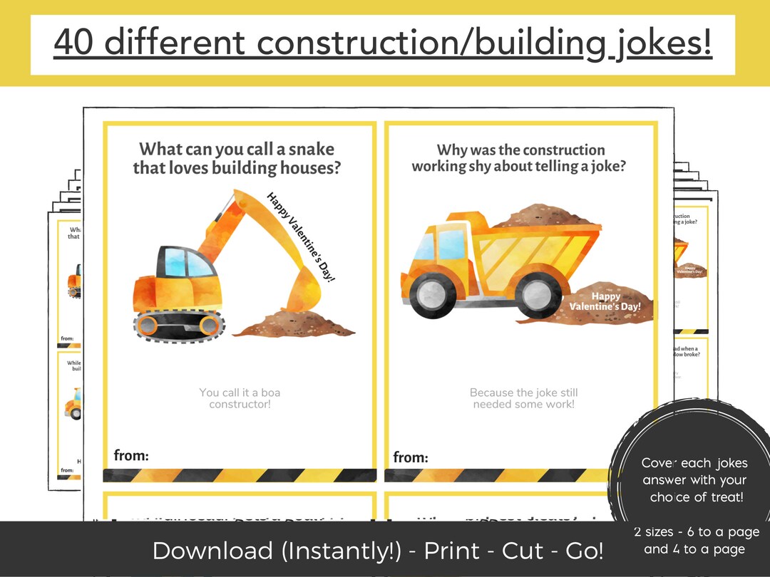 Construction Printable Valentine Cards for Kids Kids - Etsy