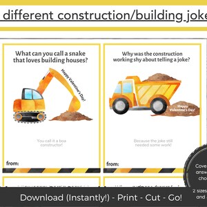 Construction Printable Valentine Cards for Kids Kids - Etsy
