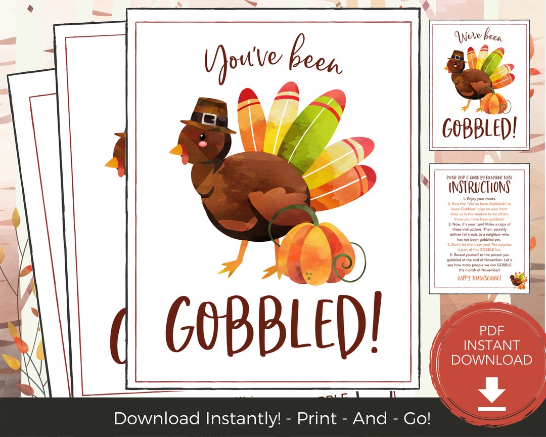 You've Been Gobbled Sign Printable Instant Download Game - Etsy