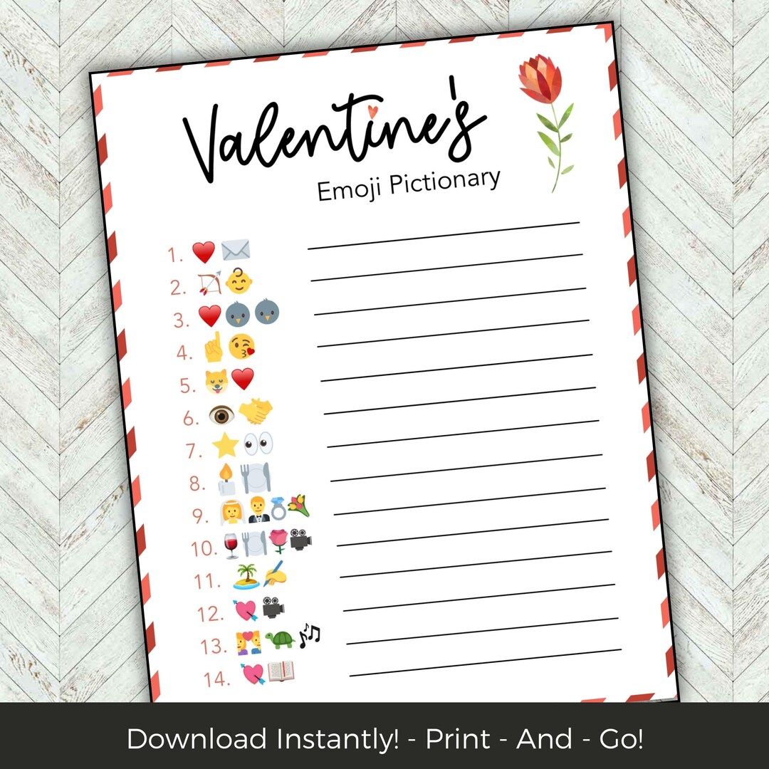 Valentine Games Printable Valentine Party Game, Emoji Pictionary ...