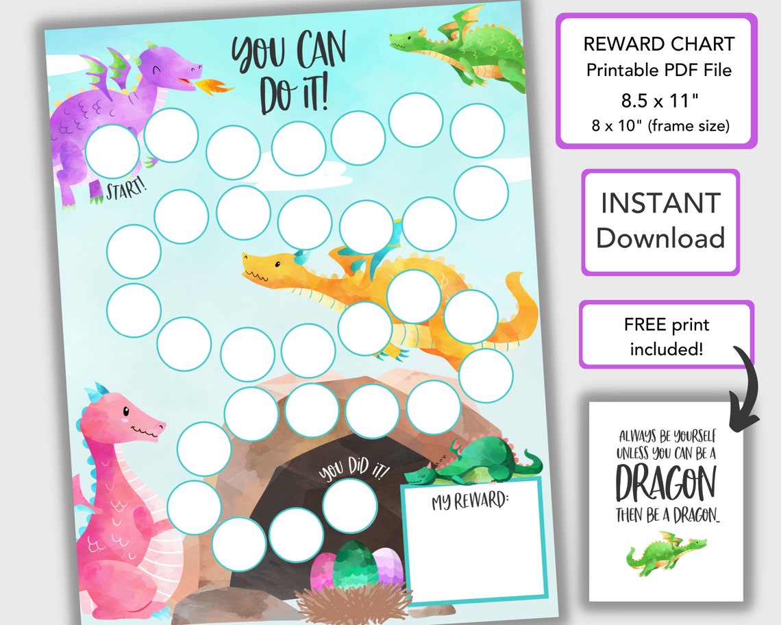 Dragon Reward Chart for Kids Behavior Chart Printable Chore | Etsy