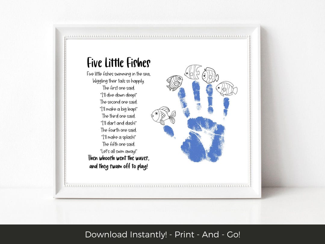 Five Little Fishes Handprint Craft Printable, Ocean Preschool Poem ...