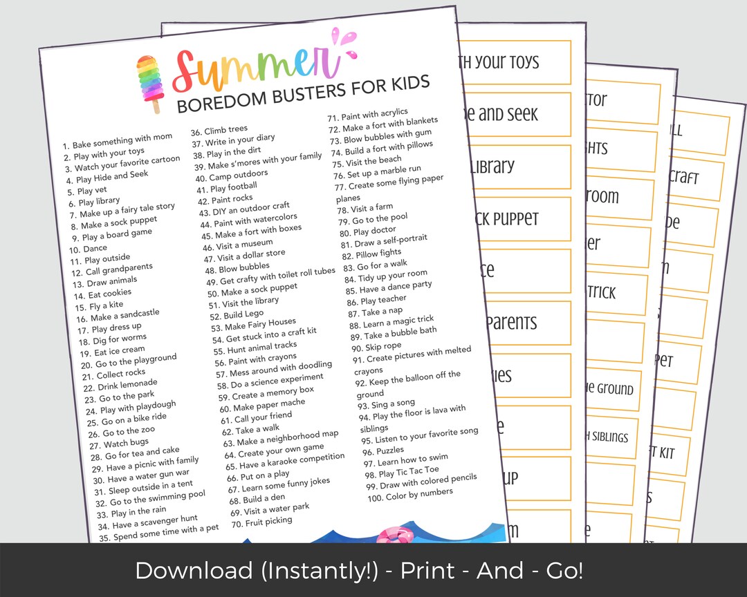 Summer Boredom Busters for Kids, Printable Summer Checklist, Fun Kids ...