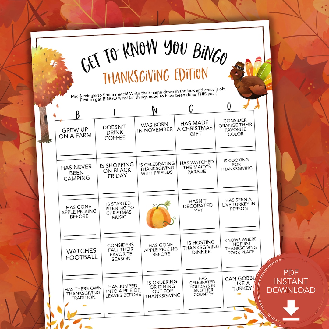 Thanksgiving Bingo Thanksgiving Game for Kids and Adult Parties Instant ...