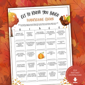 Thanksgiving Bingo Thanksgiving Game for Kids and Adult Parties Instant ...