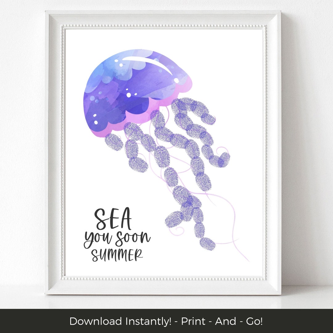 Jellyfish Fingerprint Craft, Printable Summer Craft, Easy Summer Camp ...