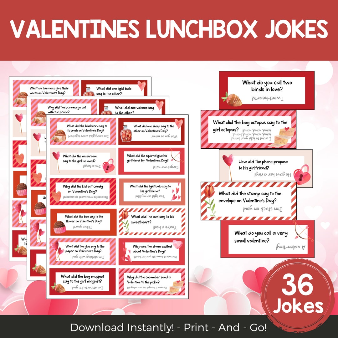 Valentines Day Printable Lunch Box Jokes for Kids, Lunch Box Notes ...