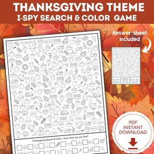 Thanksgiving I Spy Kids Activity, I Spy Coloring Page Worksheet ...