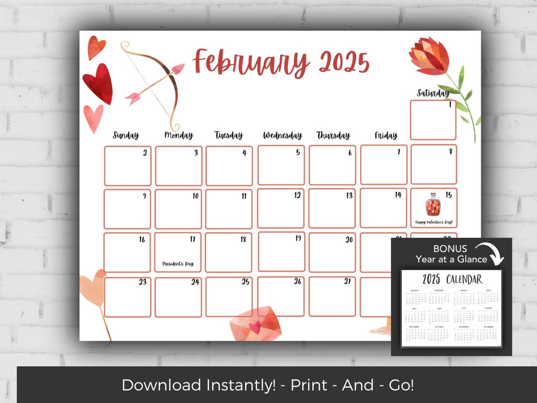 February 2025 Calendar, Kids Calendar Printable, Calendar 2025, Monthly ...