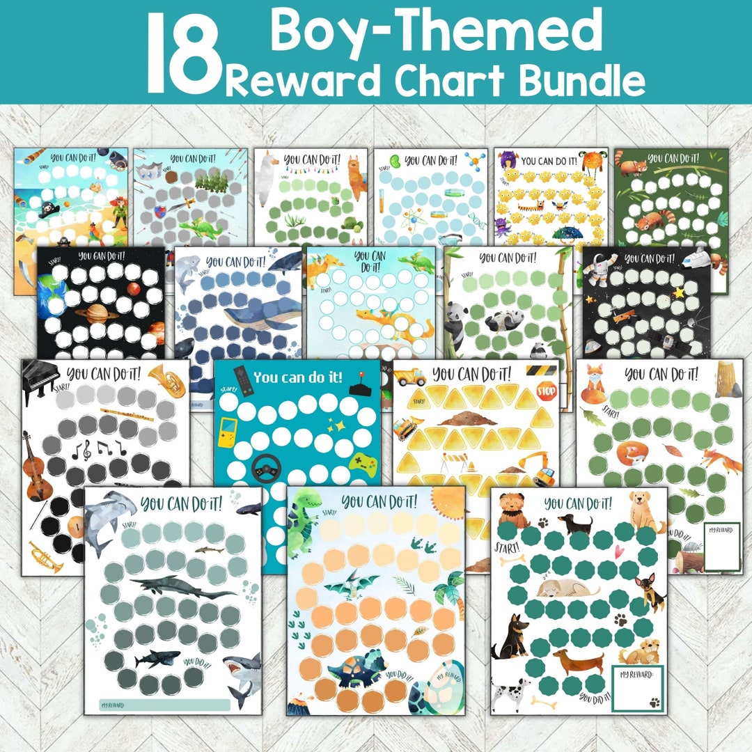 Bundle 'boy' Themed Kids Reward Chart Printable, Sticker Chart for Kids ...