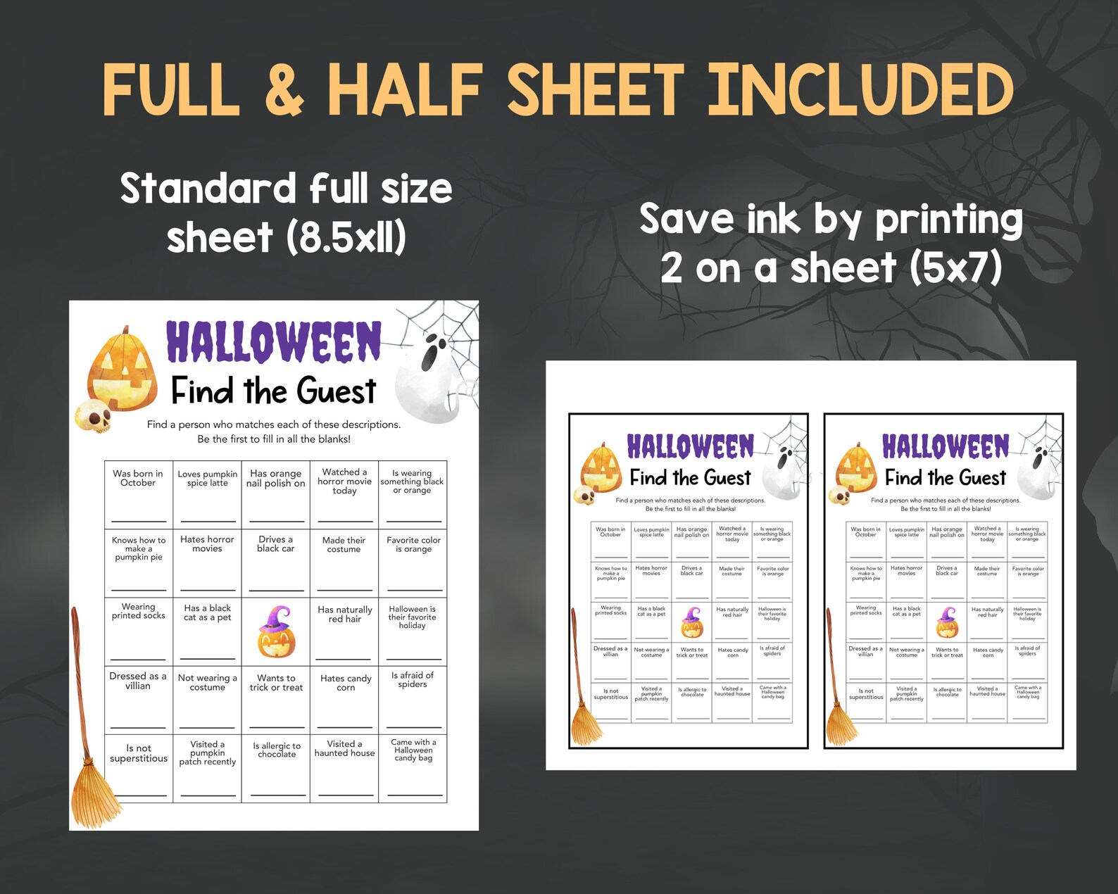 Find the Guest Bingo Halloween Printable Halloween Party - Etsy