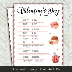Valentines Trivia Game for Party, Printable Valentines Day Game for ...