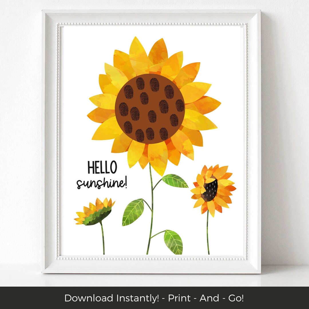 Sunflower Fingerprint Craft, Printable Summer Craft, Easy Summer Camp ...