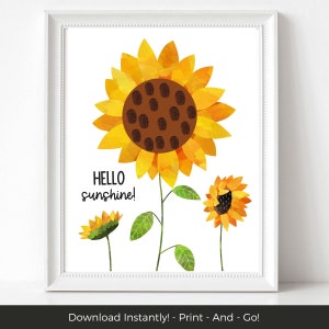 Sunflower Fingerprint Craft, Printable Summer Craft, Easy Summer Camp ...