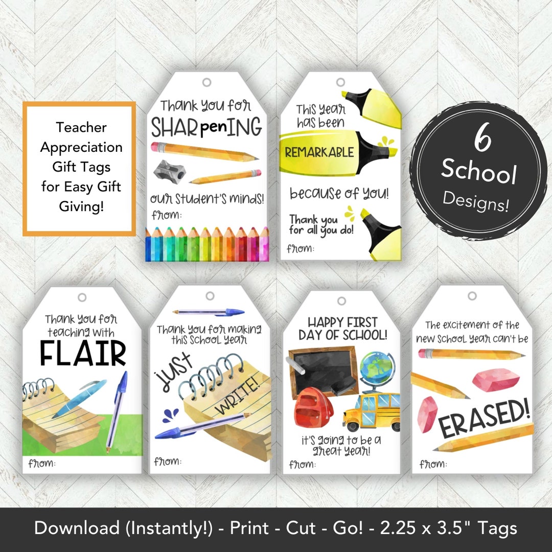 Teacher Appreciation Tags, Teacher Supplies Gift Tag, Kindergarten ...