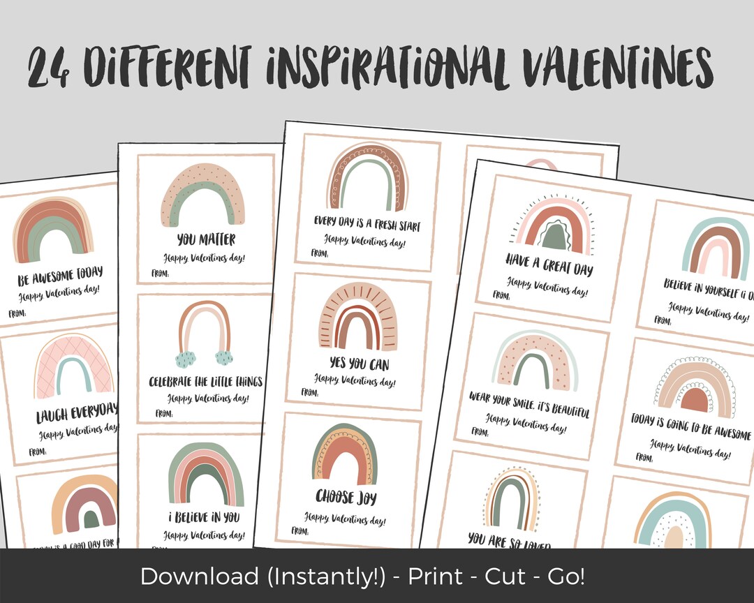 Encouragement Valentine Printable Kids, Boho Rainbow Valentine Card ...