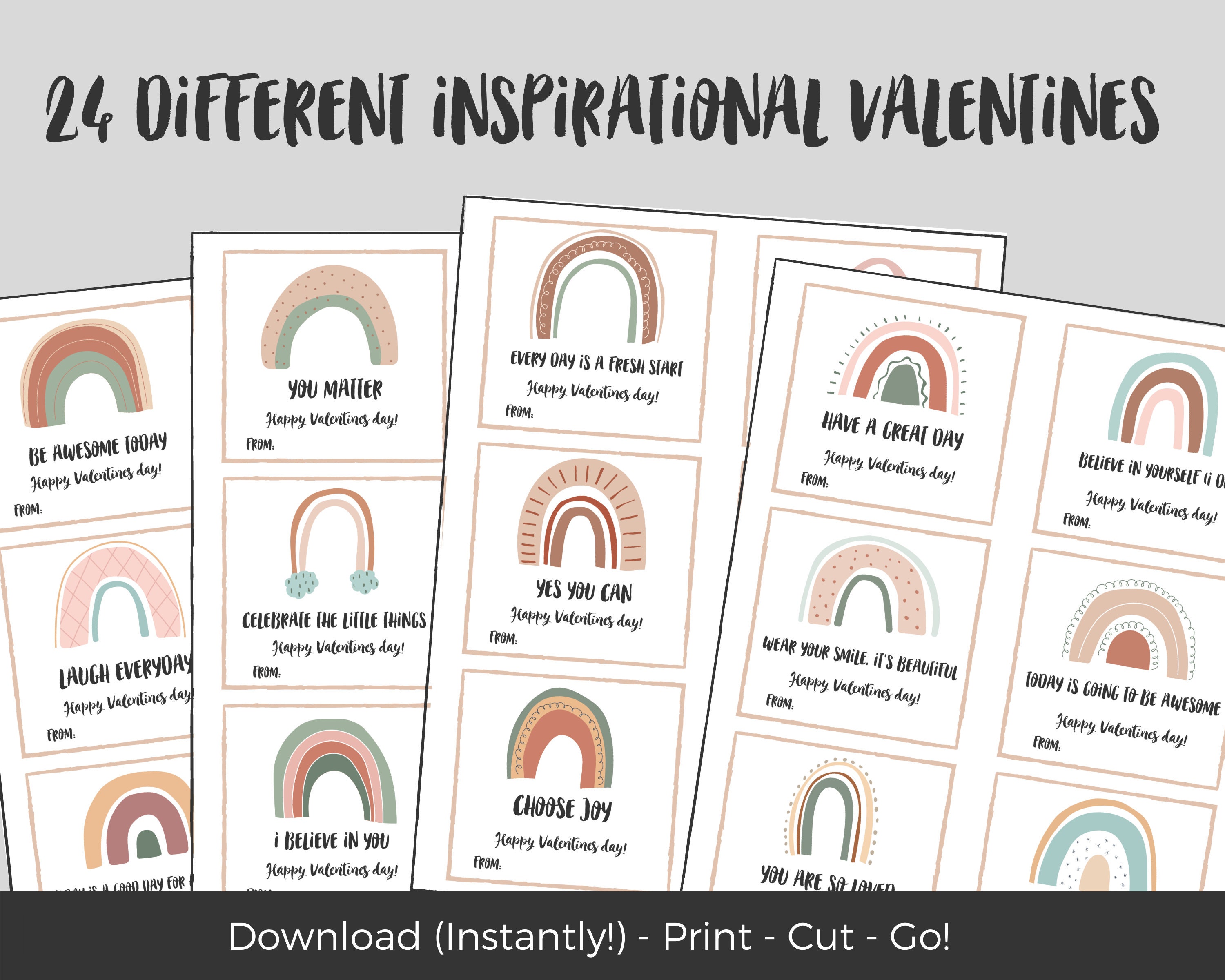Encouragement Valentine Printable Kids Boho Rainbow Valentine - Etsy
