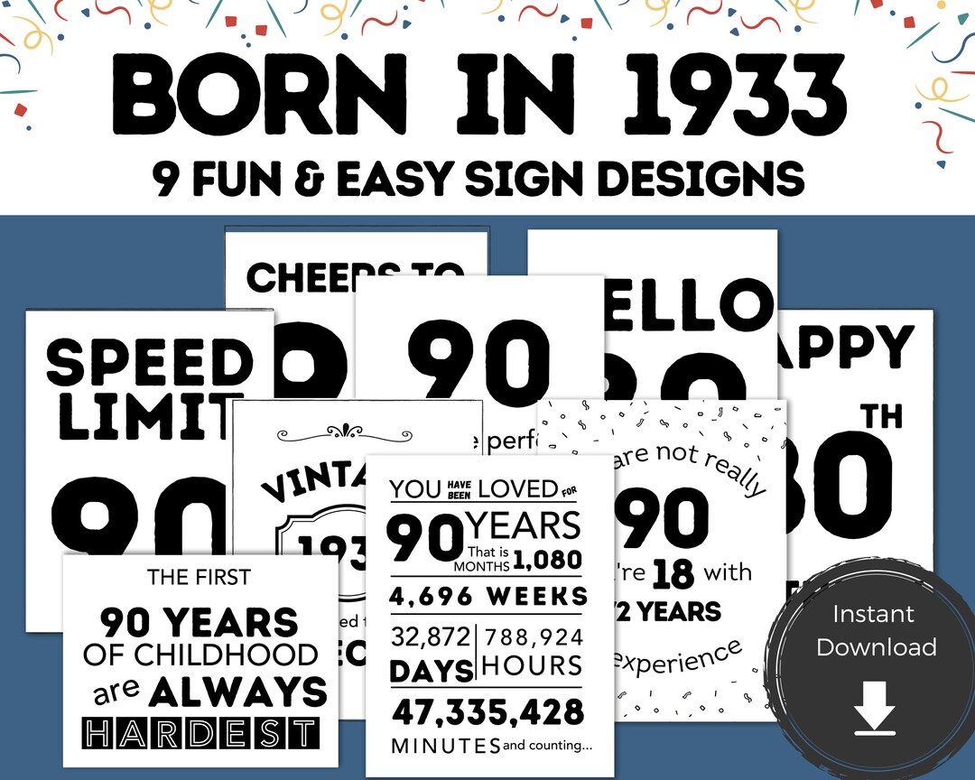 Printable 90th Birthday Sign Born in 1933 Birthday Poster - Etsy