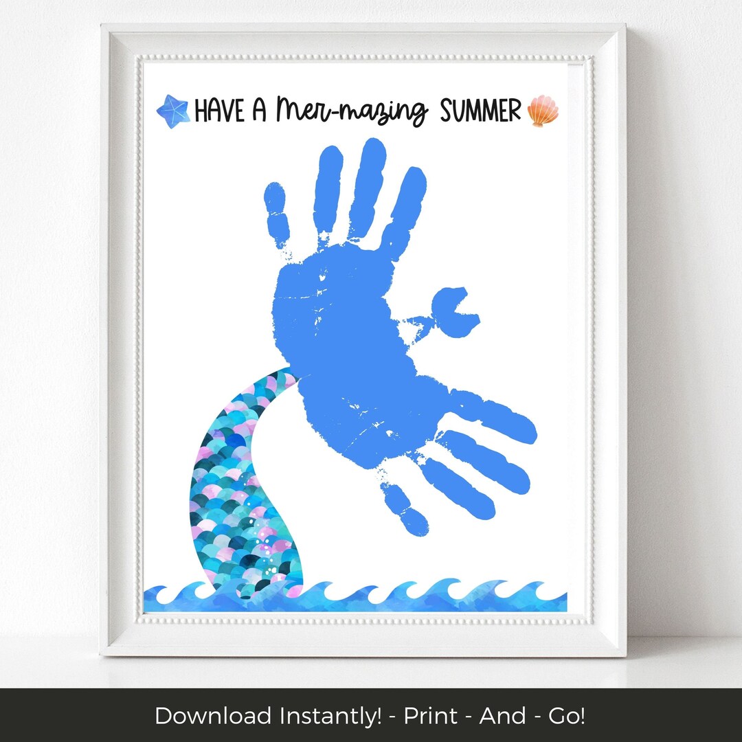 Handprint Mermaid Craft, Printable Summer Handprint Art, End of School ...