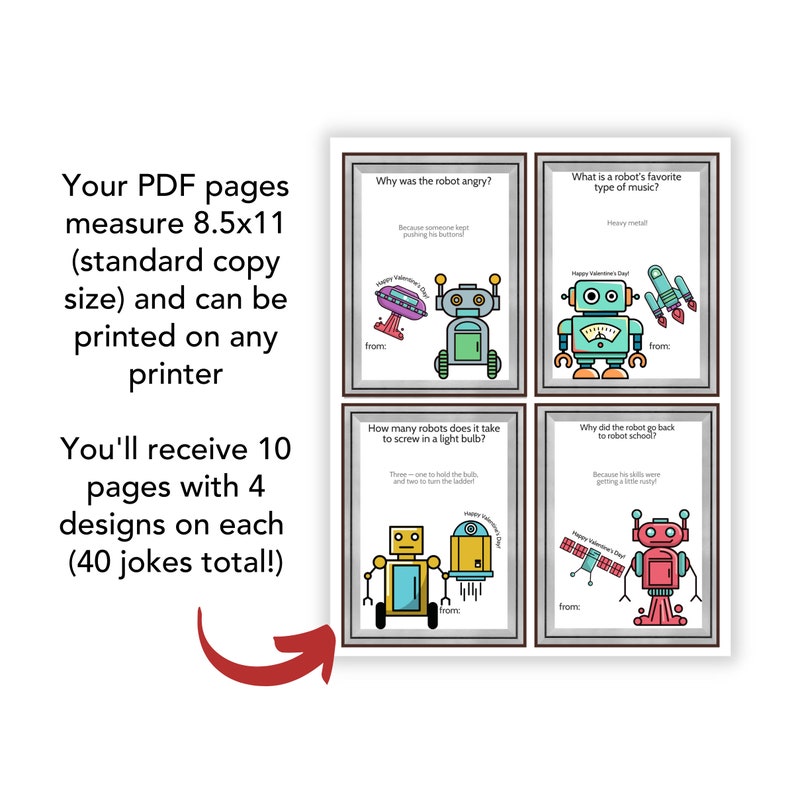 Robots Printable Valentine Cards for Kids, Kids Valentines Cards ...