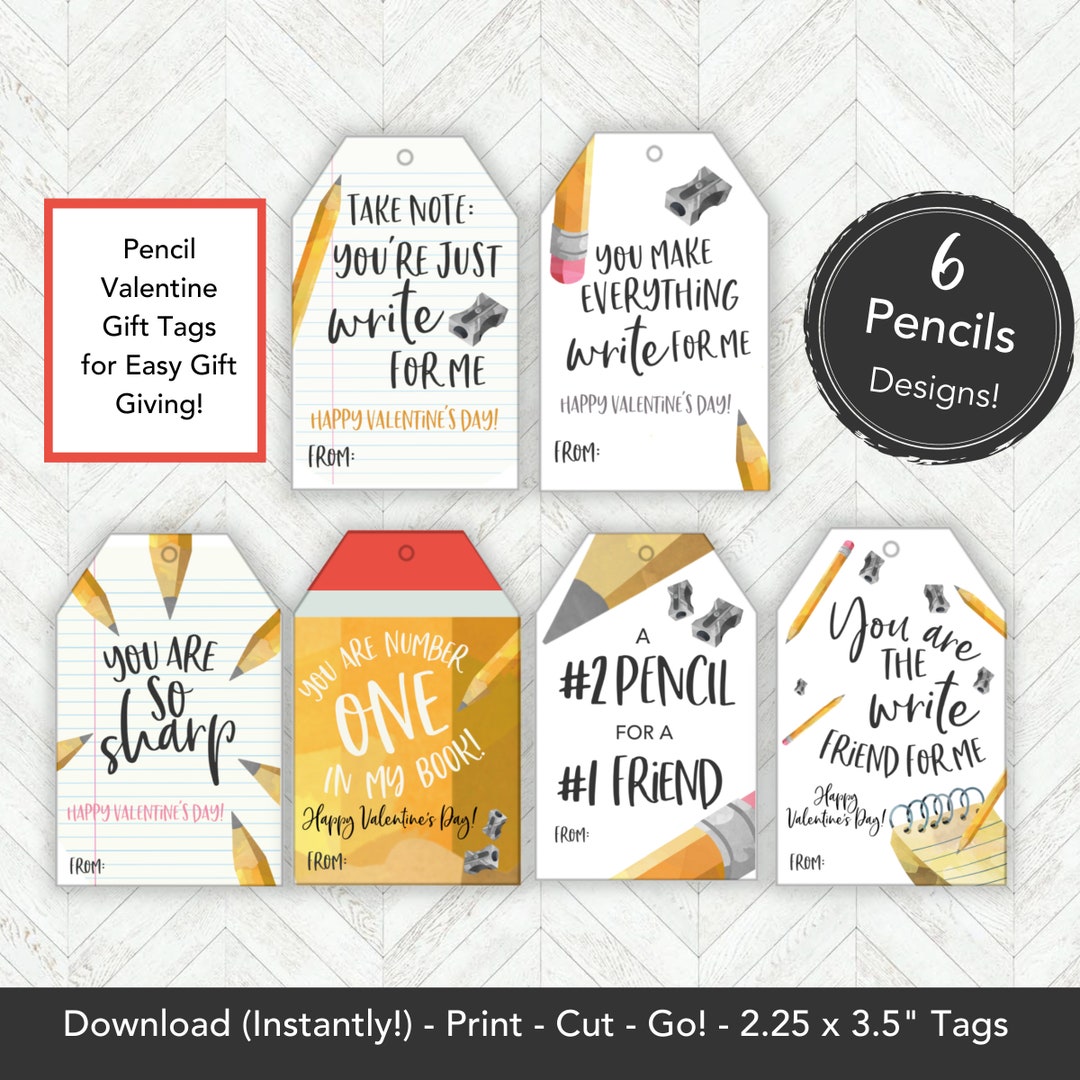Pencil Valentine Gift Tag, Printable Classroom Valentine Card for Kids ...