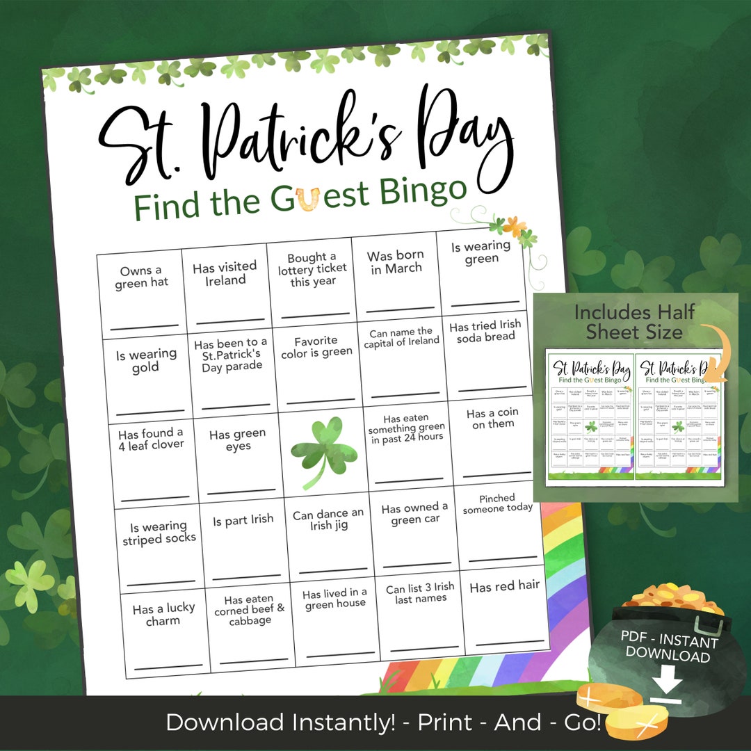 St Patricks Day Game Get to Know You, St Paddys Day Printable Game for ...